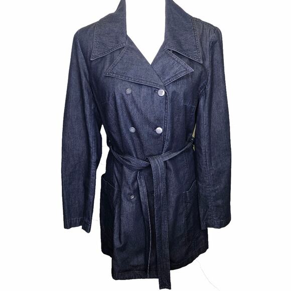 Talbots | Jackets & Coats | Talbots Chambray Denim Belted Double Breasted Trench Coat Jacket 6 ...